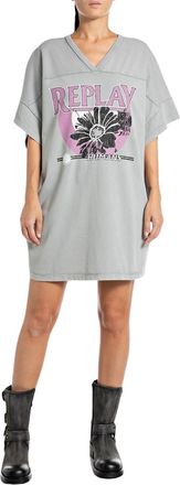 Replay Damen Kleid Kurzarm T-Shirt-Kleid, Grau (City Grey 605), XS