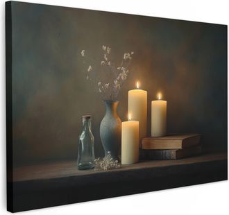 MuchoWow © Wandbilder Groß 120x80 cm XXL Schlafzimmer Home Deko Wohnung Bild Wohnzimmer Fotoleinwand Wand Bilder Leinwand Wall Decor Kerzen - Stilleben - Rusti