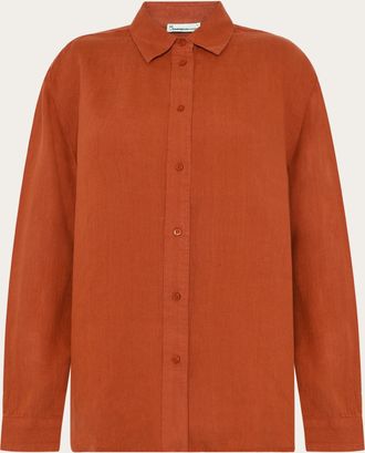 Knowledge Cotton Apparel Damen vegan Hemd Lose Leinen Gebrannter Ziegel