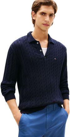 Tommy Hilfiger Herren Classic Cotton Cable Ls Polo Mw0Mw41955 Pullover, Blue (Desert Sky), XXL