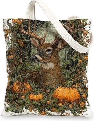 Generic Sacs fourre-tout en toile de cerf, sacs dépicerie réutilisables, respectueux de lenvironnement, légers et lavables, blanc, 13x15 Inch