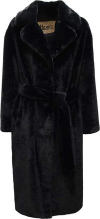 Herno Eco-Pelz Wollmantel - - Coats - Damen - Schwarzk - S