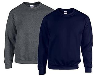 Gildan Sweat-shirt en polaire &agrave; col rond pour homme, style G18000/1x Dark Heather + 1 x bleu marine + 1 x bloc-notes HL Kauf M