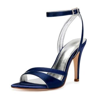 Generic Escarpins Femme Sandales Talon Heels Satin Chaussures De Mariage Mariée Sexy Open Toe High Sandales 10.5CM,Dark blue,38 EU