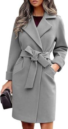 Generic Vestes longues pour femmes, manteau trapèze, robe caban, manteau ceinturé, revers crantés, coupe slim, automne-hiver, trench-coats