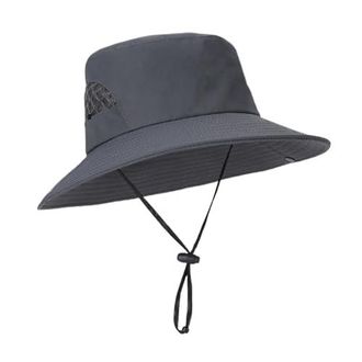 Generico UPF50+ Chapeau de soleil, pliable avec lani&egrave;re r&eacute;glable, pour jardin, plage, randonn&eacute;e, voyage, camping, gris fonc&eacute;, L