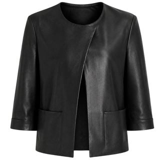 Ted Baker Obino Kurzarm-lederjacke Aus Schwarzem Leder Mit Offener Vorderseite