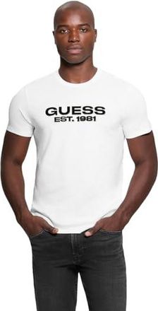 Guess Guess T-Shirt Eco Basic en Velours avec Logo pour Homme, Blanc Pur, Taille L