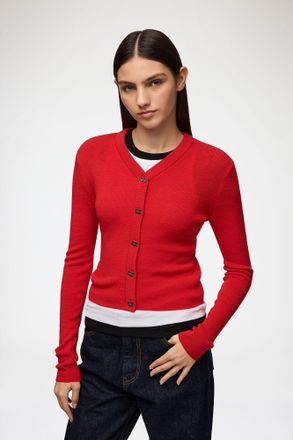 Ganni Cardigan en m&eacute;rinos rouge Goji Berry Laine - Taille L - Pour Femme