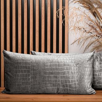 MG Design 2er Set Kissenbezüge 40 x 80 cm in Grau - mit Reißverschluss, strukturstark mit Kroko-Prägung, weich & pflegeleicht