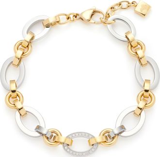 Leonardo Armband Lena - Arm-Kette aus goldfarbenem Edelstahl - bicolor farbene Kettenglieder - eingefasste Zirkonia-Steinchen - 19-21 cm Länge - Schmuck Gesche