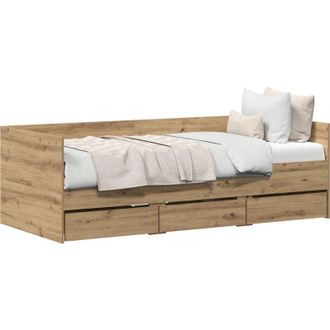 vidaXL Vidaxl - Cadre de lit de jour 90 x 200 cm - Ch&ecirc;ne artisanal - 3 tiroirs de rangement - Bois ding&eacute;nierie robuste - Assemblage requis