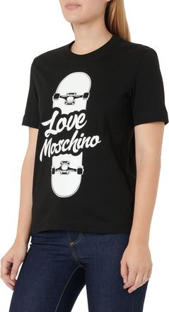 Love Moschino Damen Regular Fit Short Sleeves With Shiny Skateboard Print T Shirt, Schwarz, 42 EU