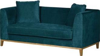 Mørteens home24 2-Sitzer Sofa Blau/Petrol Bezug: Samtstoff Füße: Massivholz Eiche, geölt 180 x 79 x 82cm Skandi Eiche