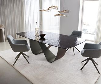 DELIFE Esstisch Edge Boot 240x120 Reliefglas Rauchschwarz 3D-Design Infinity Metall Effektfinish Titan, Esstische