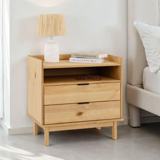 IDIMEX Nachttisch TEPERA mit 2 Schubladen und Ablagefach, Gebeizt/Gewachst - Kiefernholz Nachtschrank aus Massivholz, Naturholz Nachtkommode mit offener Abla