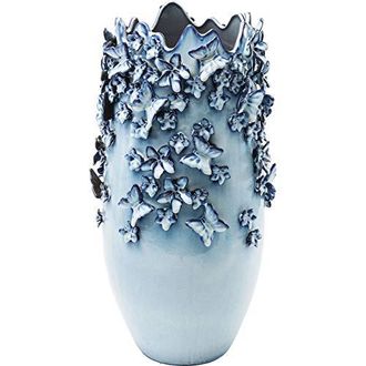 Kare Design Design Butterflies Vase, Hellblau, Handarbeit, Schmetterlinge, Deko Vase, Gro&szlig;e Blumenvase, Wohnzimmer Dekoration, Esszimmer, Keramik, 50x28x28cm (H/B