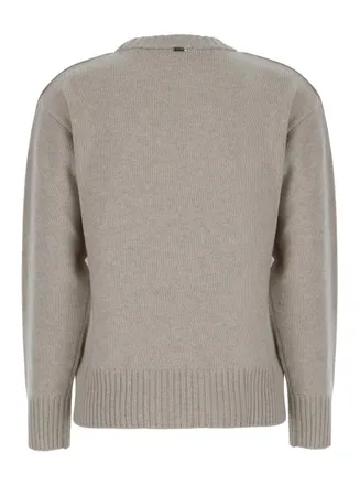 Herno Womens Crewneck Wool Jumper Beige Tops Top