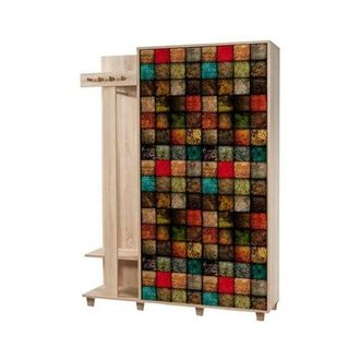 Dmora Eingangsm&ouml;bel Terpsi, Moderner Eingang, Wandgarderobe, Multifunktions-Aufbewahrungskonsole, 135x36h194 cm, Eiche und Multicolor
