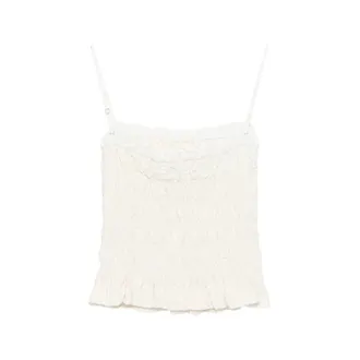 System Shirred Ruffled Edge Cropped Blouse - White