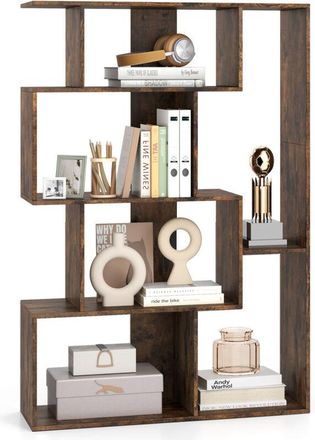 Costway Biblioth&egrave;que G&eacute;om&eacute;trique &agrave; Dos Ouvert, 6 Cubes avec Kits Anti-basculement, &Eacute;tag&egrave;re de Rangement Autoportante 80 x 30 x 119 cm pour Bureau, Salon, Brun