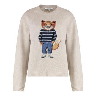 Maison Kitsun&eacute; Pullover mit Rundhalsausschnitt aus Wolle - - Knitwear - Damen - Beige - L