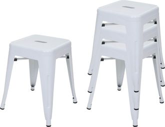 Mendler 4X Hocker HWC-A73, Metallhocker Sitzhocker, Metall Industriedesign stapelbar - wei&szlig;