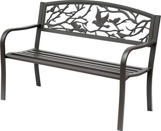 OUTSUNNY Banc 3 places de jardin terrasse style rural chic 127L x 60l x 85H cm m&eacute;tal &eacute;poxy anticorrosion brun