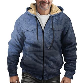 Generic Veste &agrave; capuche zipp&eacute;e en polaire doubl&eacute;e pour homme - Confortable avec poches chaudes - Doux - Pour lhiver - V&ecirc;tement dext&eacute;rieur d&eacute;contract&eacute;, 01-bleu