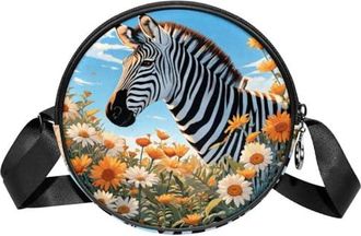 Generic Petit sac &agrave; bandouli&egrave;re rond pour femme, motif z&eacute;br&eacute; avec fermeture &eacute;clair, bretelles r&eacute;glables, sac &agrave; main rond d&eacute;contract&eacute; pour femmes et filles