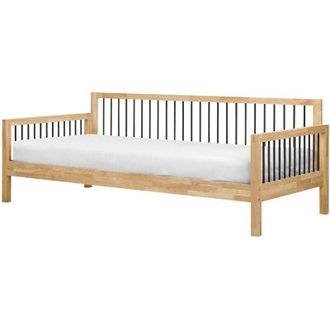 Beliani Tagesbett Hellbraun u. Schwarz aus Gummibaumholz 90 x 200 cm mit Lattenrost Modernes Design f&uuml;r Schlafzimmer G&auml;stezimmer Jugendzimmer