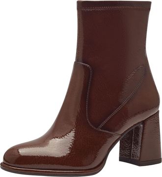 Tamaris Damen Absatzstiefelette Blockabsatz Vegan; BROWN PATENT, EU 41