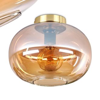 HOFSTEIN Deckenleuchte Apedo, Deckenlampe aus Metall/Glas in Goldfarben/Schwarz/Bernsteinfarben, Leuchte im modernen Retro/Vintage-Design mit Schirm aus Glas (