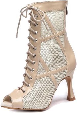Miyoopark Chaussures de danse pour femme - Talon haut - Bottes de soir&eacute;e latine, L545 Beige Talon 9 cm, 37.5 EU