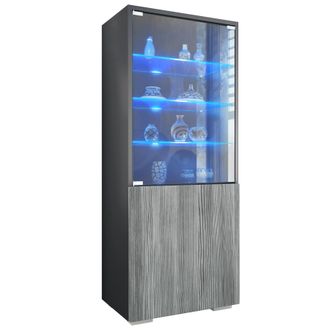 Vladon Vitrine Granada, Made in Germany, Vitrinenschrank mit Glast&uuml;r und Glaseinsatz inkl. LED, Anthrazit matt/Avola-Anthrazit (50 x 122,5 x 34,5 cm)