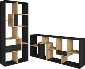 Skraut Home | Bücherregal Bibliothek | Bookshelf, Bookcase | 162x67x31cm | Aufbewahrungsregal | Moderner Stil | Schwarz und Eiche
