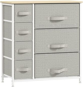 No Brand Commode &agrave; 7 tiroirs, tiroirs en tissu offrant un grand espace de rangement, structure en m&eacute;tal, pieds r&eacute;glables, gris clair, id&eacute;ale pour la chambre