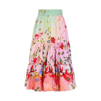 Roberto Cavalli Femme, Jupes, Multicolore, Taille: 38 FR Jupe Midi Imprim&eacute; Fleurs de Miami