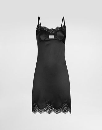 Dolce & Gabbana Kurzes Slip Dress Mit Plakette - Frau Kleider Schwarz Seide 44