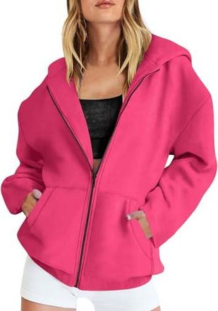 Generic Sweat &agrave; capuche zipp&eacute; pour femme - Veste de surv&ecirc;tement avec capuche - Couleur unie - Basic - Sweat &agrave; capuche - Sweat &agrave; capuche avec fermeture &eacute;clair 