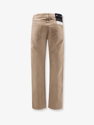 Stone Island Mens Denim Trousers With Logo Patch Beige Cotton