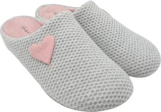 Garzón 15301 Chaussons de maison pour femme - Gris clair imitation tricot de laine avec détail de coeur rose, chaudes et antidérapantes pour femme, gris, 36 