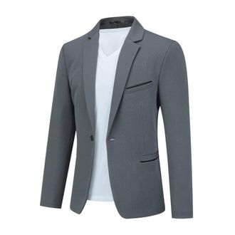 AlltheMen Herren Sakko Sportlich Modern Stretch Blazer M&auml;nner Slim Fit Freizeit Jackett Business Anzugjacke Grau 3XL