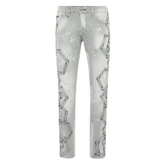 Philipp Plein Denim Super Straight Cut Hosen Strass Chains - - Jeans - Herren - Grau - W30