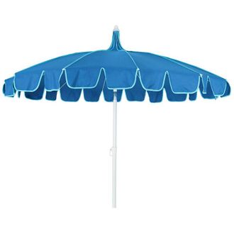 Kaemingk Parasol De Jardin En Polyester, &oslash;195 X 215 Cm, Bleu Avec Bordure Turquoise