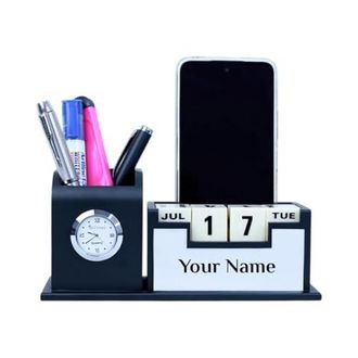 Generic Porte-stylo personnalis&eacute; avec nom, montre de table, calendrier de table, organisateur de bureau personnalis&eacute; pour m&eacute;decins, bureau en bois et cadeau d