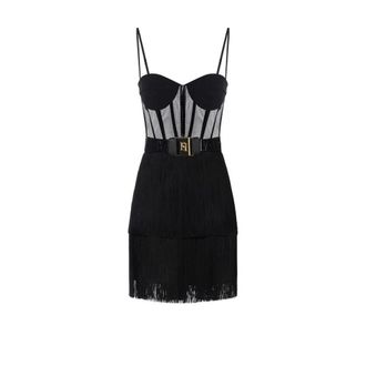 Elisabetta Franchi Femme, Robes, Noir, Taille: 42 FR Mini-robe en tulle avec franges