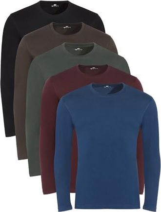 Lower East Lot de 5 t-Shirts &agrave; Manches Longues pour Homme, Noir, Vert fonc&eacute;, Bordeaux, Bleu Jean, Marron Gris, M