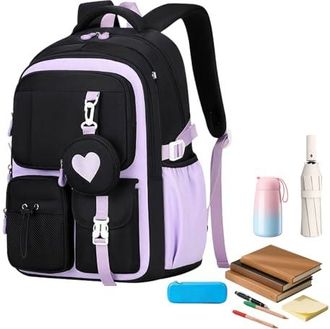 Generic Sac &agrave; dos pour fille | 30 x 18 x 45 cm - Sac &agrave; dos avec plusieurs poches pour coll&egrave;ge pour voyage, avion, primaire, coll&egrave;ge primaire, enfants, adolesc