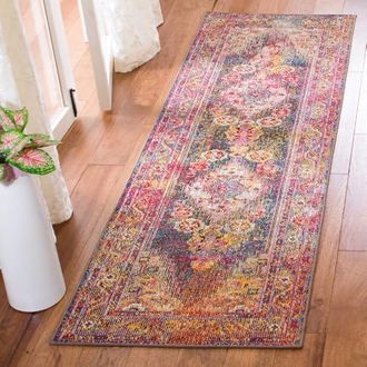 Safavieh Boho Teppich für Wohnzimmer, Esszimmer, Schlafzimmer - Crystal Collection, Kurzer Flor, Marineblau und Hellblau, 66 X 213 cm